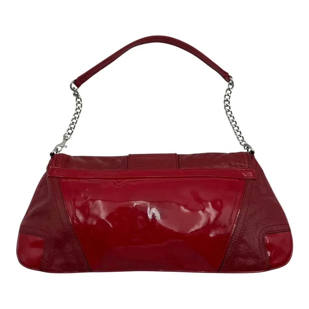 bebe | Bags | Bebe Red Leather And Patent Leather Clutch With Silver ...